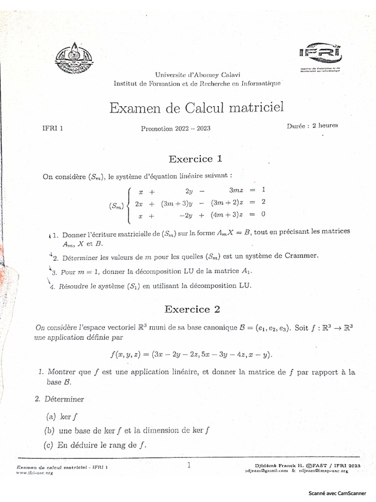 Calcul matriciel | PDF Calcul matriciel | PDF