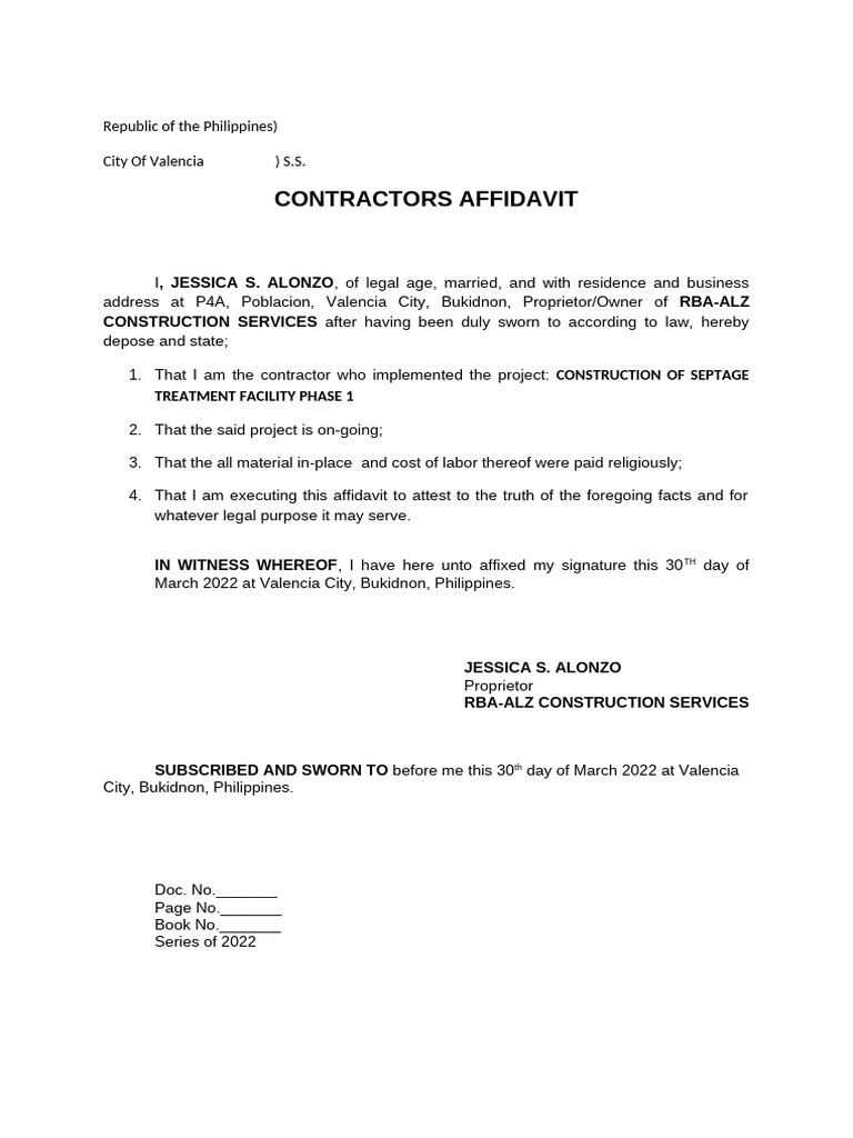 Contractors Affidavit | PDF