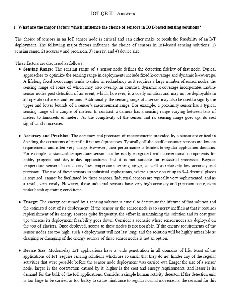 IOT QB II - Answers | PDF | Actuator | Internet Of Things