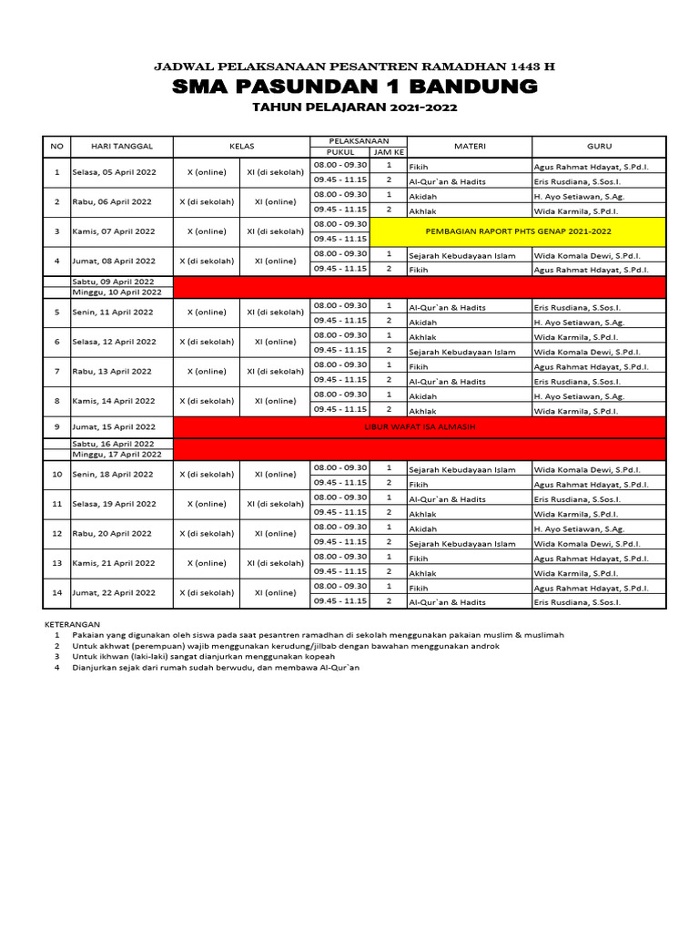 Jadwal Pesantren Ramadhan (Revisi) | PDF