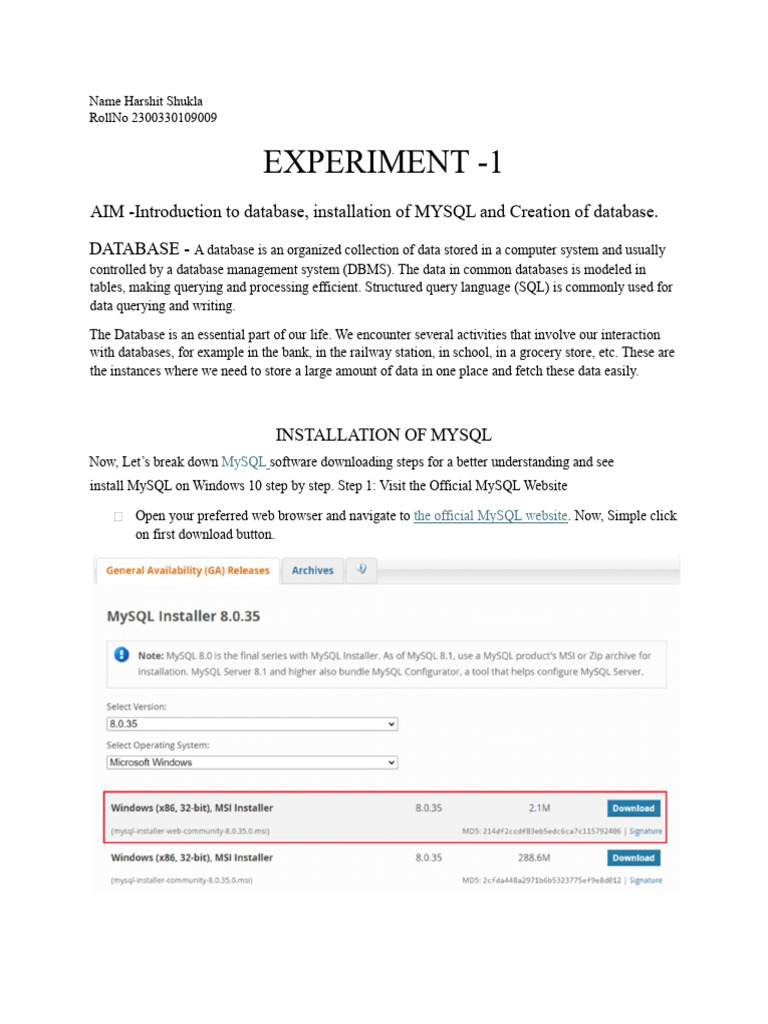 exp1 | PDF | Installation (Computer Programs) | Databases