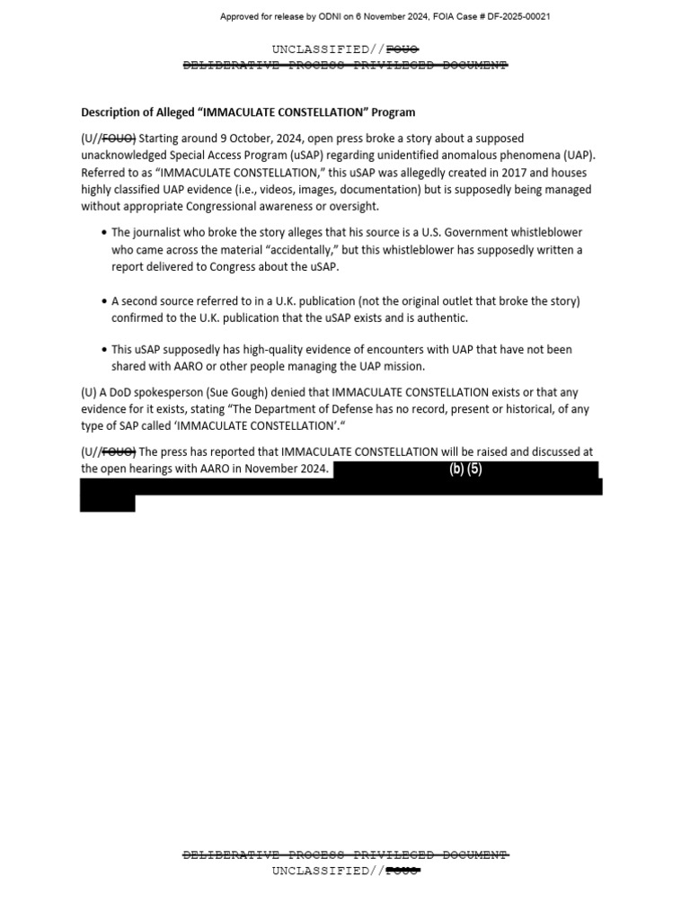 DF 2025 00021 Immaculate Constellation Descrp From UNCLASS Press 22 Oct ...