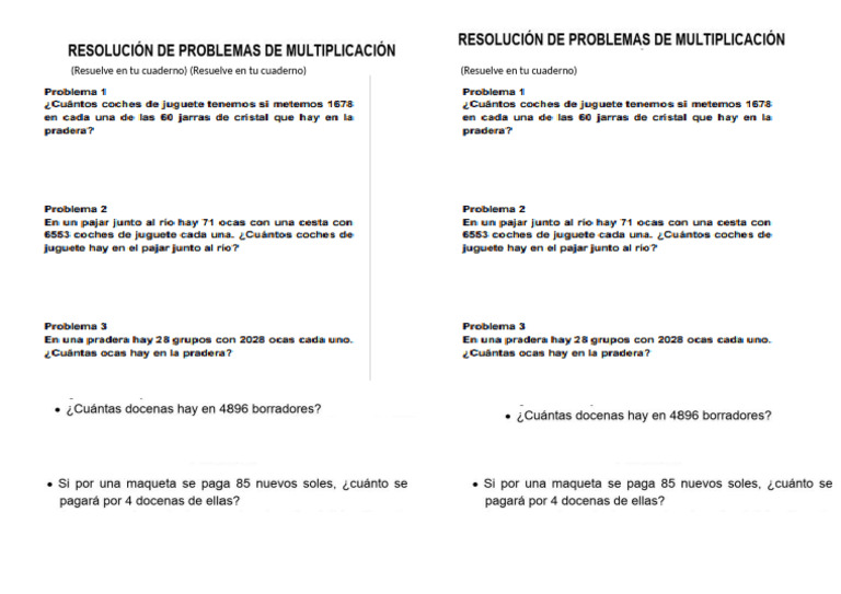 problemas de multiplicacion | PDF