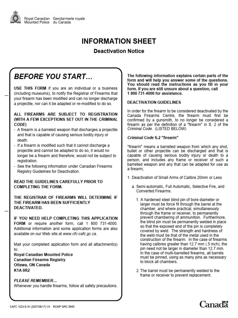 Deactivation Standards RCMP 6545 | PDF | Firearms | Gun Barrel