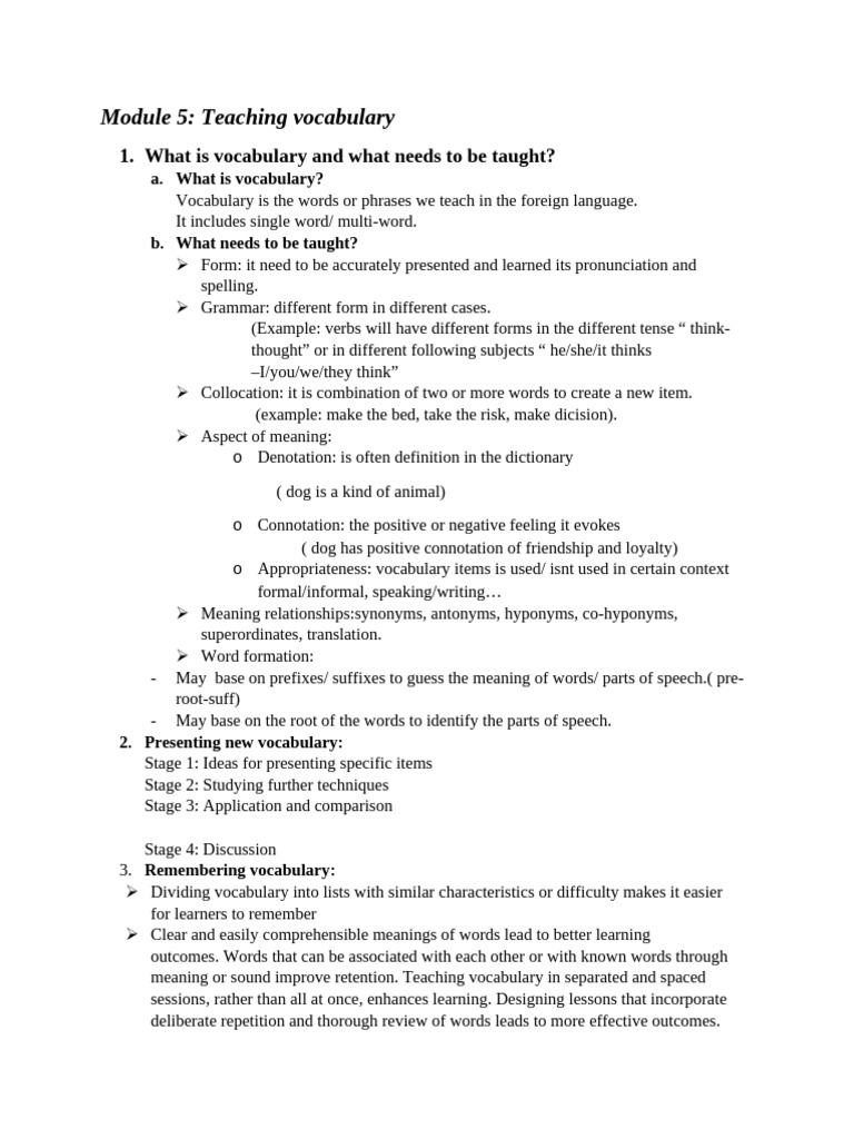 Week 2 Teaching Vocabulary | PDF | Vocabulary | Word