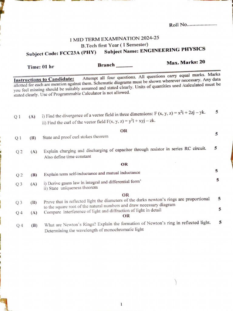 Physics Midterm 1&2 Ques. Paper | PDF