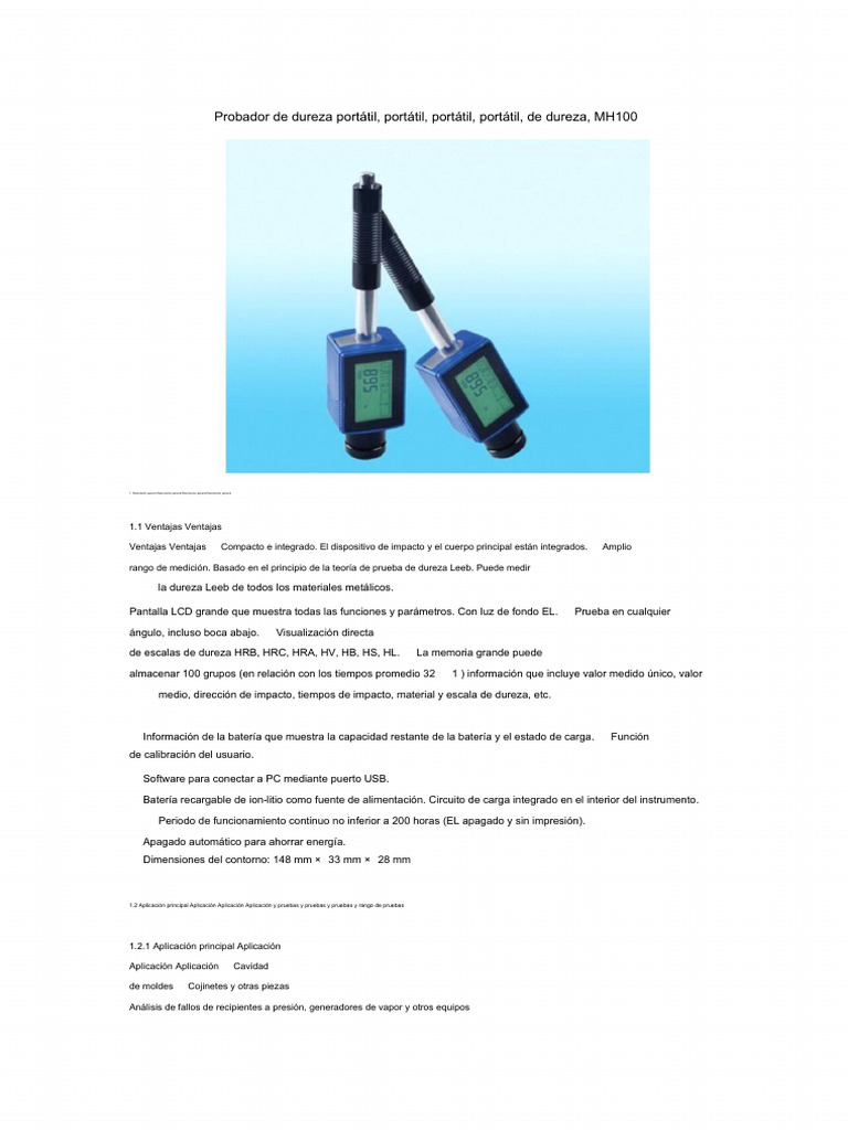 Probador de Dureza Portátil MH100 | PDF | Cargador de batería | Dureza