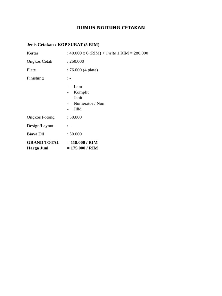 Rumus Ngitung Cetakan | PDF