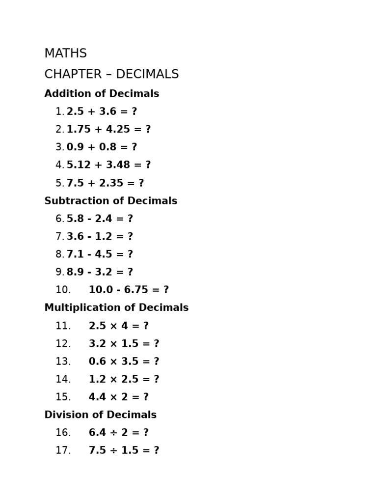 Decimal Operations Practice Problems | PDF