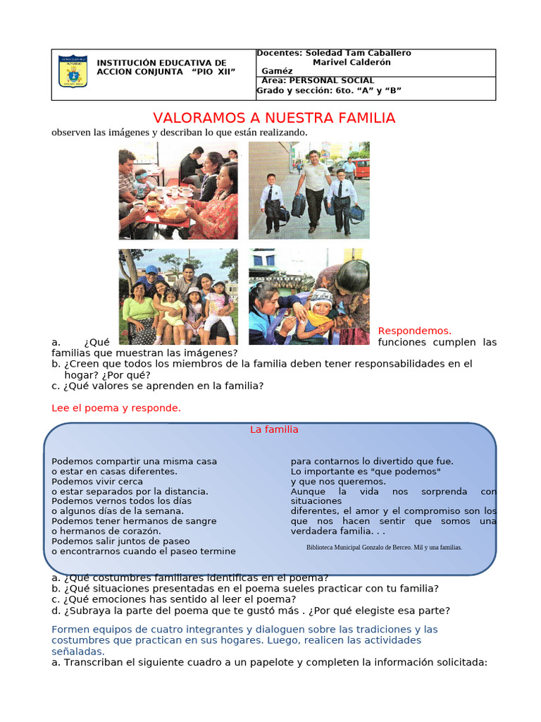 Valoramos Nuestra Familia Practica | PDF