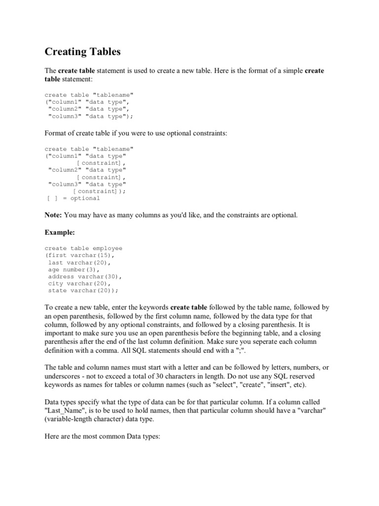 Creating Tables | PDF