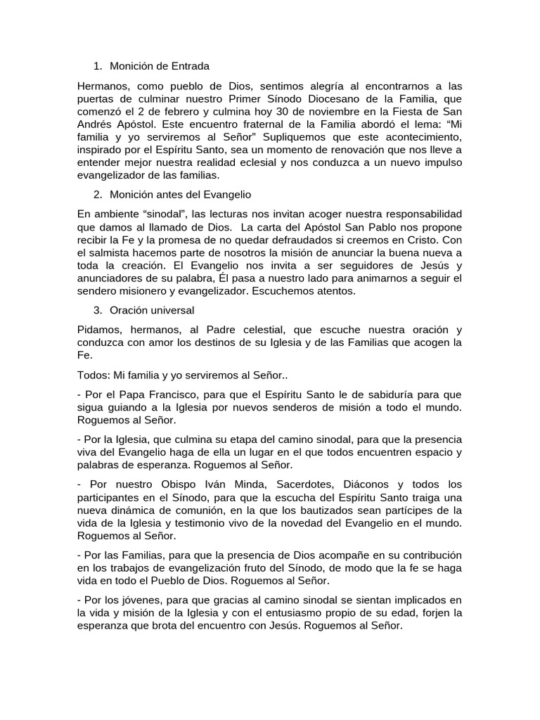 Moniciones | PDF | eucaristía | Iglesia Católica