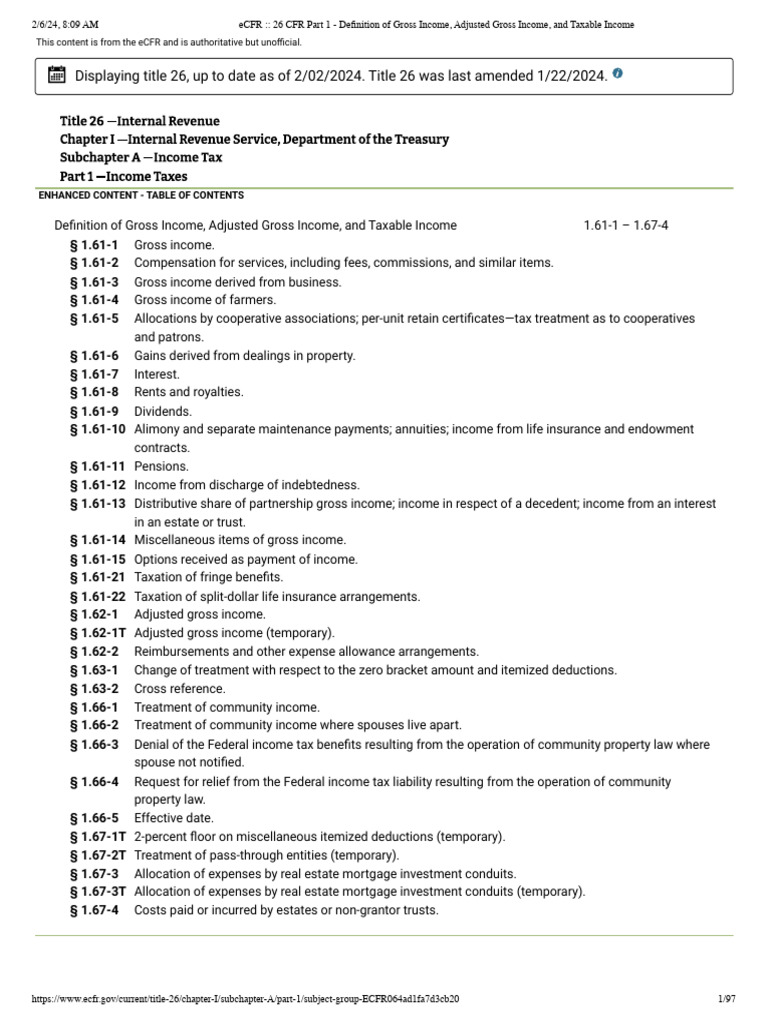 eCFR - 26 CFR Part 1 - Definition of G... Usted Gross Income, and ...