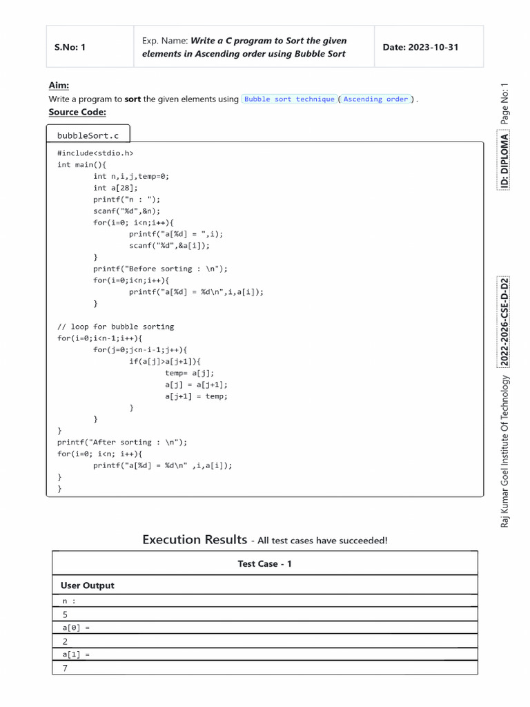 DIPLOMA Data Structure Lab Record 2024-01-06 | PDF