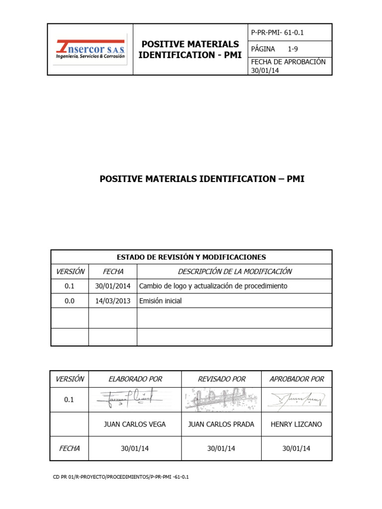 P PR Pmi 61 0 1 Positive Materials Identification | PDF | Acero