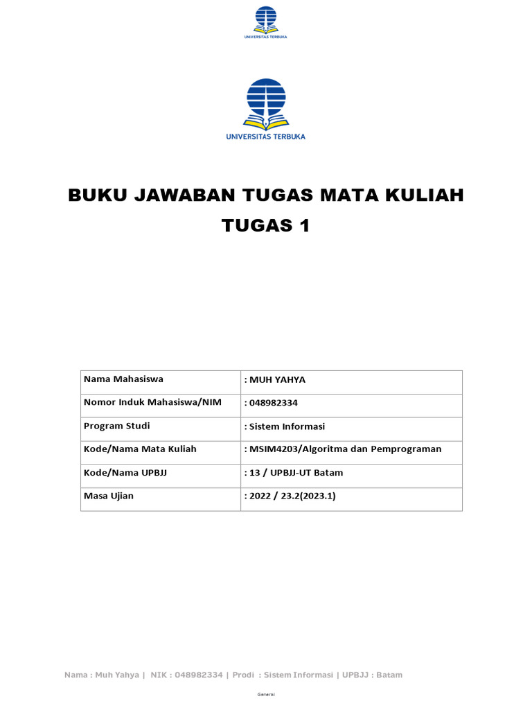 TUGAS-1 - Algoritma Dan Pemprograman - MUH YAHYA - 048982334 | PDF