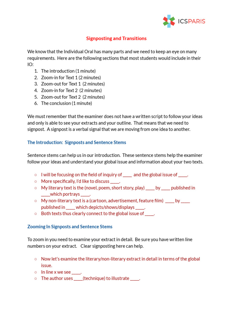 IO Master Class Signposting and Transitions 1 | PDF