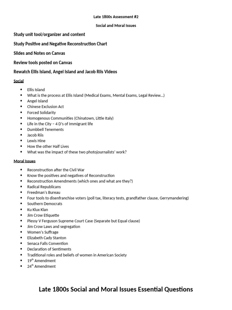 Late 1800s Social & Moral Issues Overview | PDF | Reconstruction Era ...
