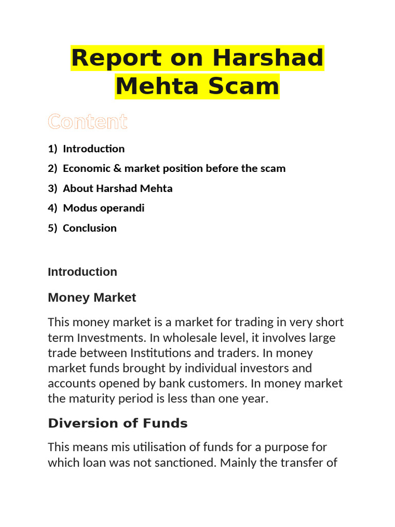 Report On Harshad Mehta Scam A2a (lp12, Ap | PDF | Money | Investing
