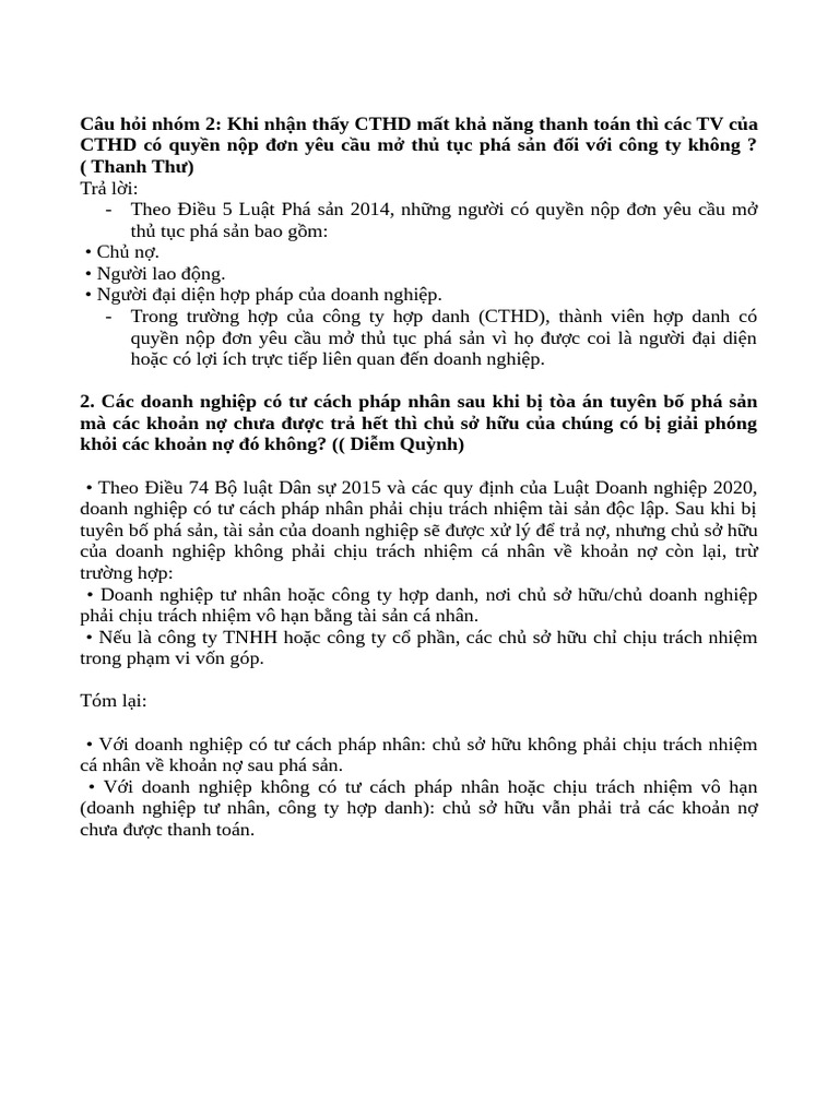 Câu hỏi các nhóm - LKD | PDF