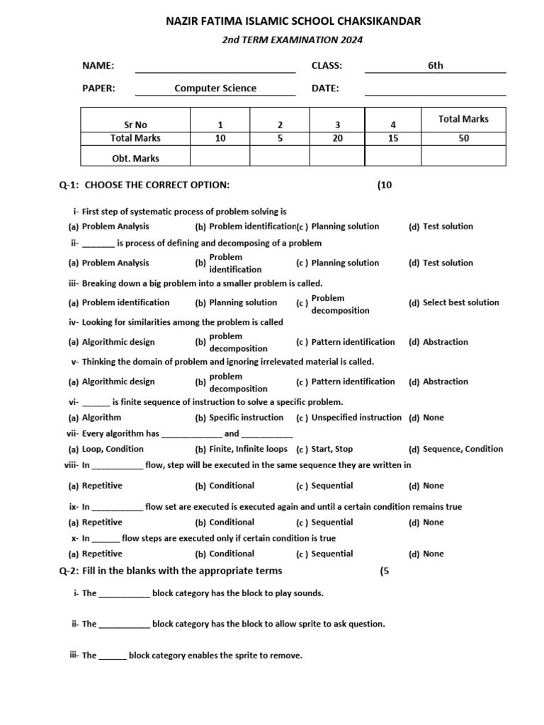 Class 6 Computer Science Pdf Algorithms Sequence 