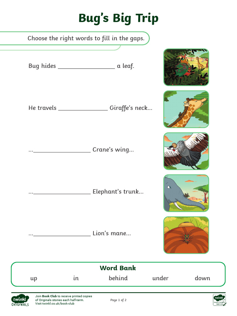 Bug's Big Trip Story Activity | PDF