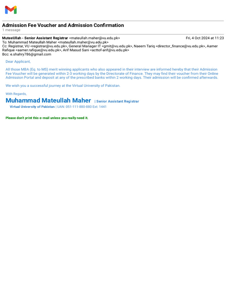 MBA Admission Fee Instructions | PDF