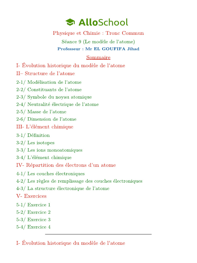 Seance 9 Le Modele de L Atome | PDF