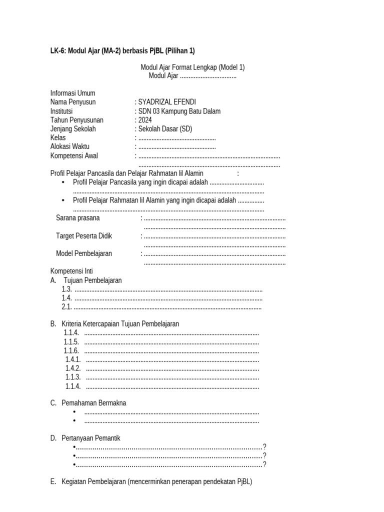 LK 6 Formar Modul PJBL | PDF