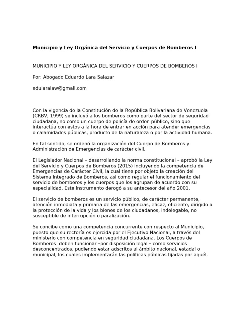 Municipio y Ley Orgánica del Servicio y Cuerpos de Bomberos I ELara ...
