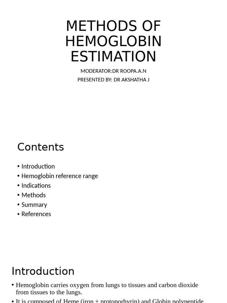 Hemoglobin Estimation | PDF | Hemoglobin | Blood