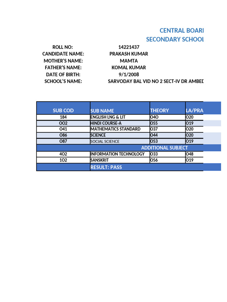 XTH date sheet | PDF