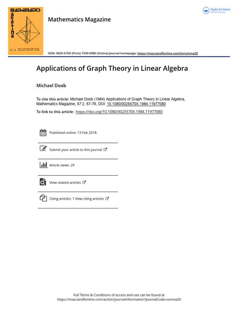 Graph Theory Applications in Linear Algebra | PDF | Matrix (Mathematics ...