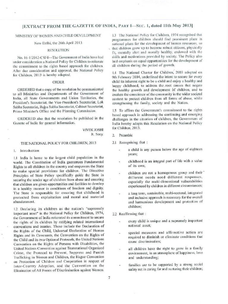 National Policy for Children-compressed | PDF