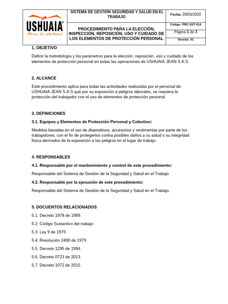 Procedimiento Para La Elección, Inspección, Reposición, Uso y Cuidado de Los Epp | PDF
