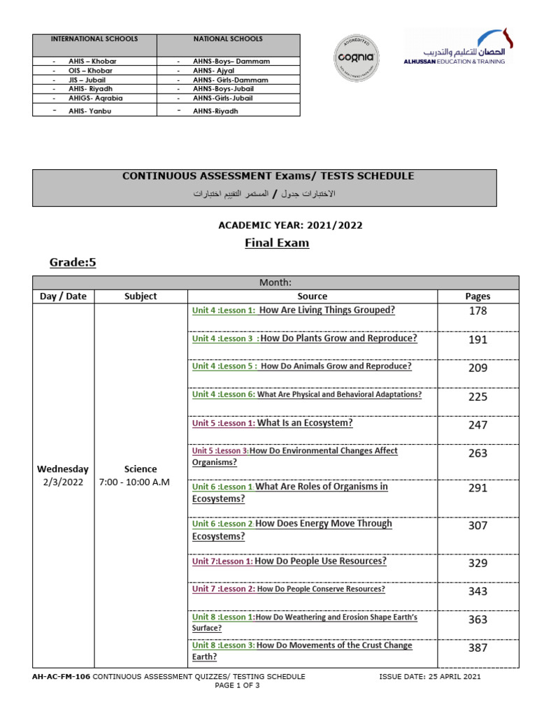 Grade 5 -Study List - Final Exam - 2nd Tri - 21 22 2 | PDF