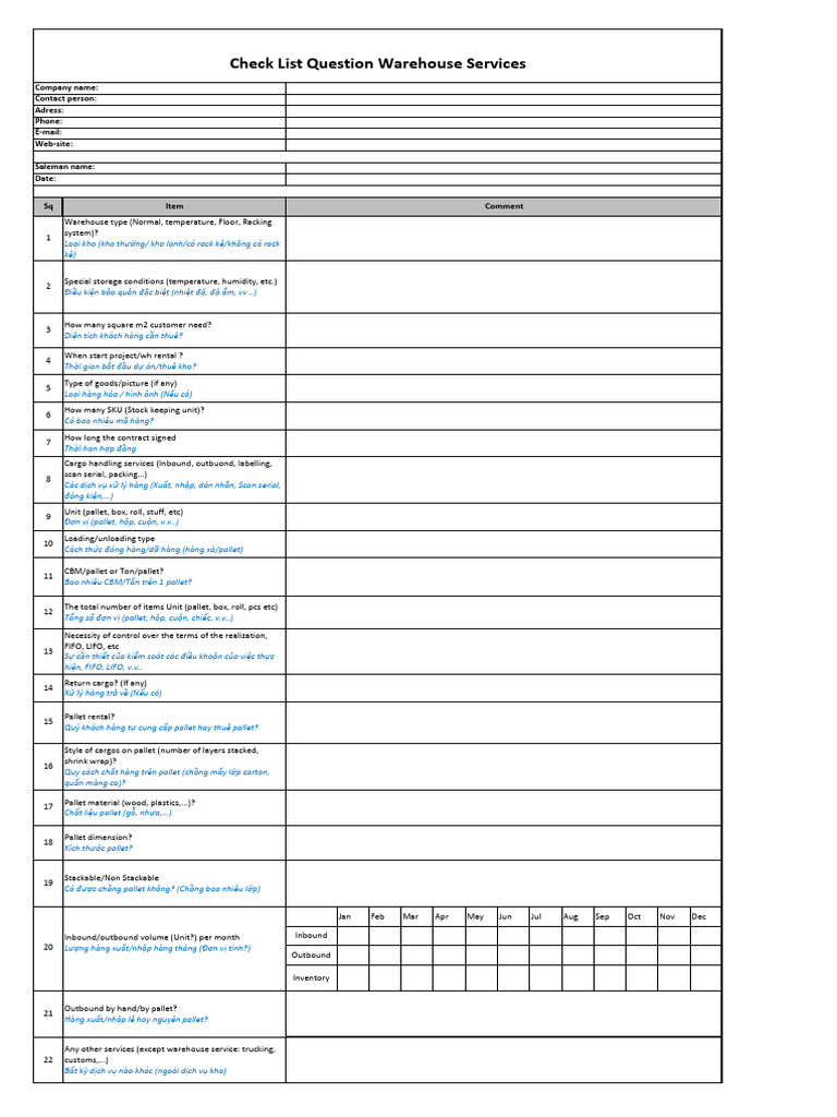 1 - Check List Question Warehouse Service | PDF