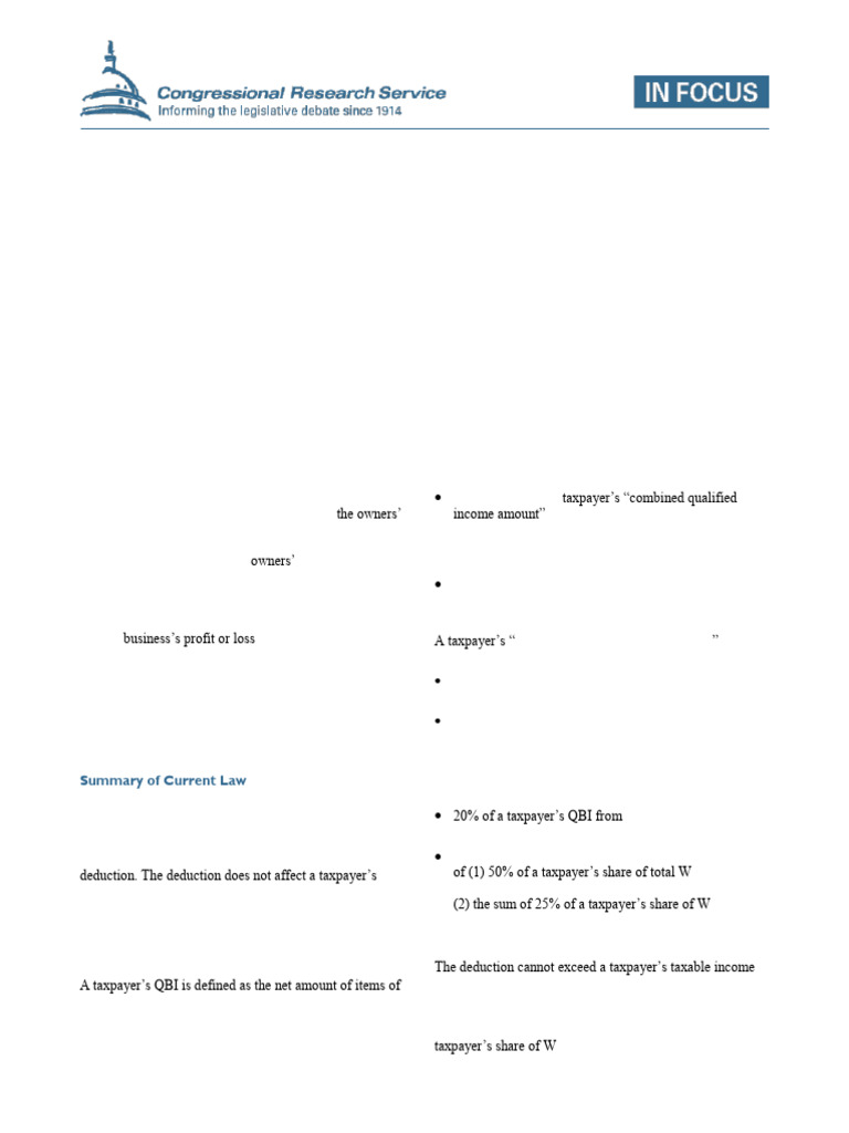 The Section 199A Deduction For Passthrough Business Income | PDF | Tax ...
