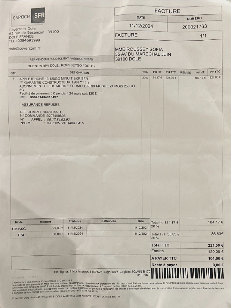 Facture Iphone 13 | PDF