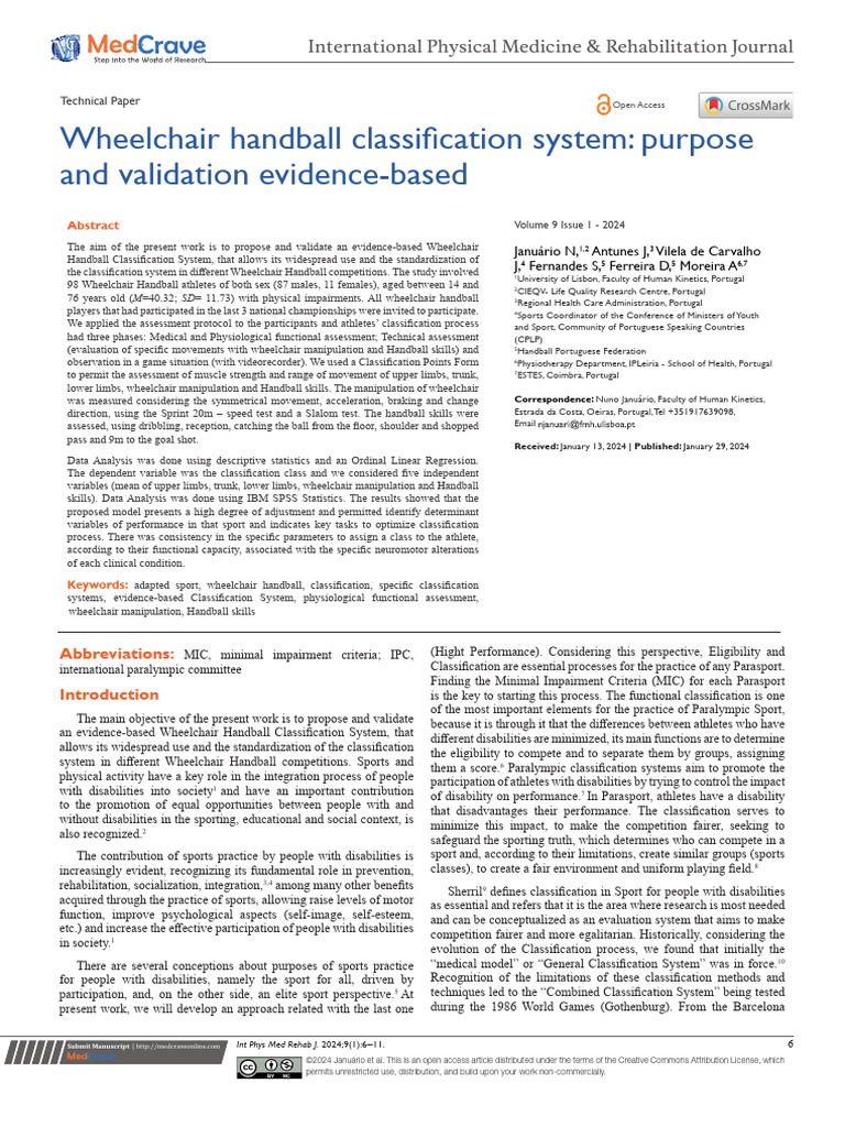 Wheelchair Handball Classification System Purpose and Validation ...