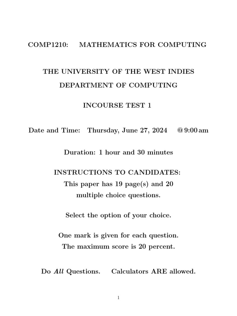 COMP1210 Mathematics Test 1 Overview | PDF | Mathematical Proof | Argument