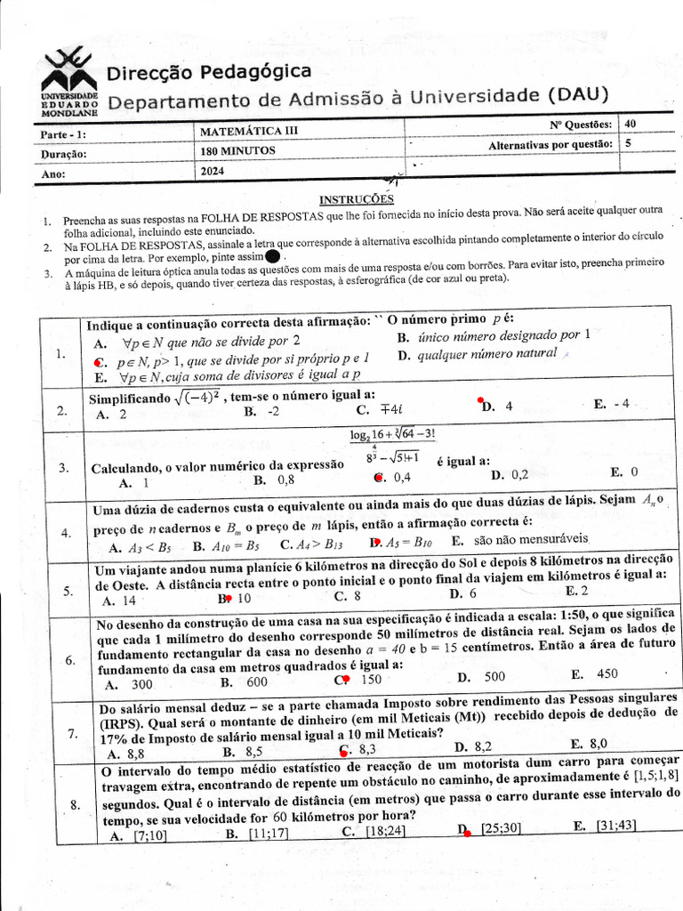 Exame de Matematica III 2024 UEM | PDF