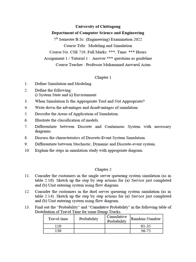 CSE719 Simulation Tutorial1 Questions CU19 2023.08.22 | PDF | Variance ...