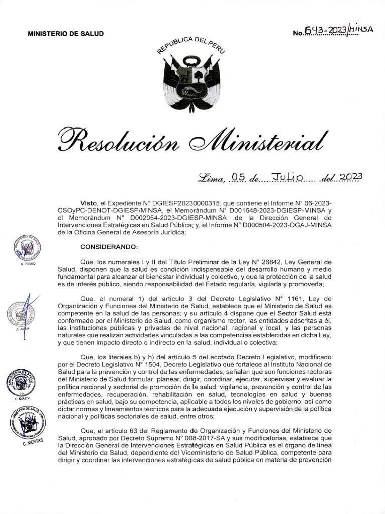 Resolución Ministerial #643-2023-MINSA | PDF | Gobierno