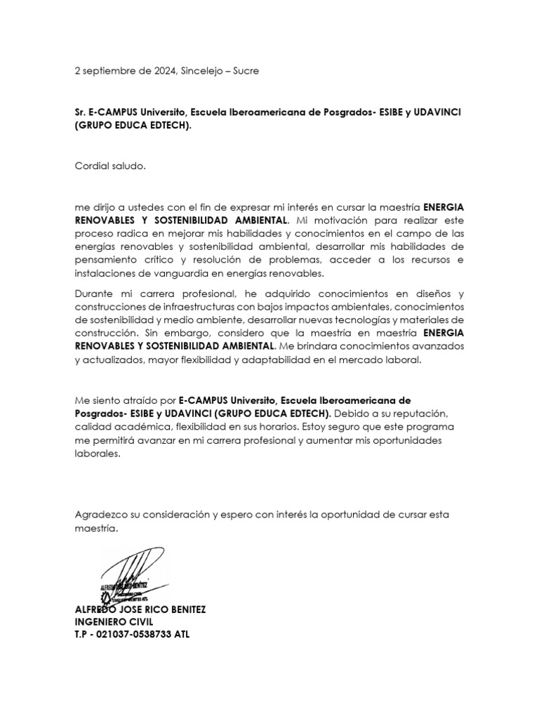 Carta Motivacional | PDF