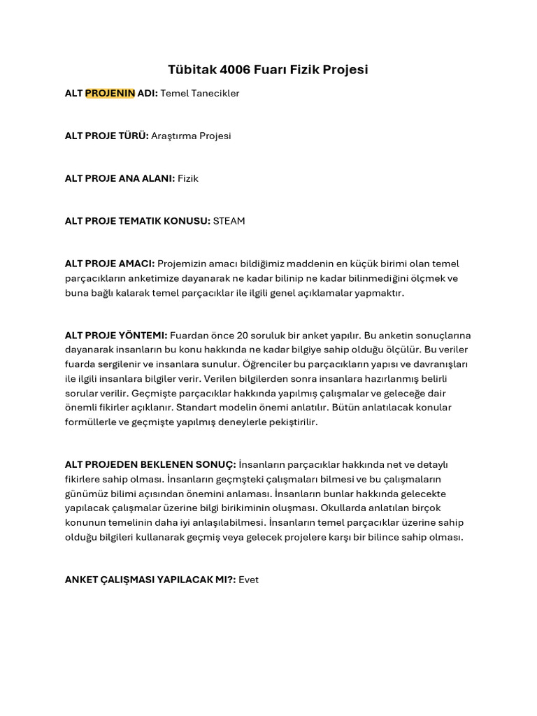Tübitak 4006 Fizik Projesi | PDF