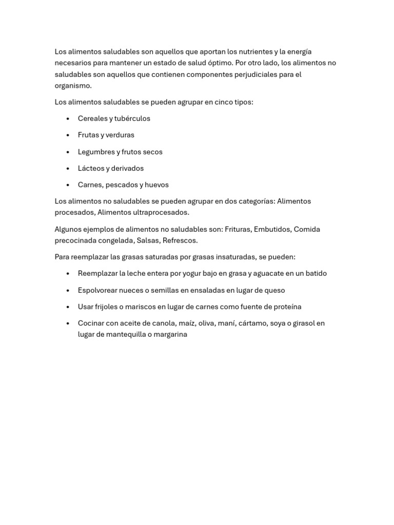 Alimentos Saludables Y No Saludables Pdf