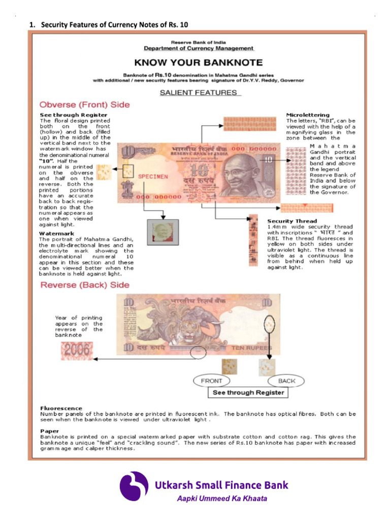 Design & Security Features of RBI Currency Note Part 2 | PDF