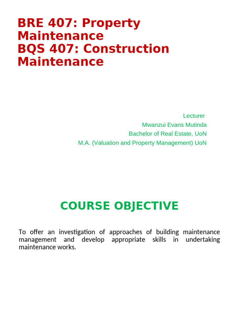 BRE. BQS 407 Lecture Notes | PDF | Infrastructure | Leasehold Estate