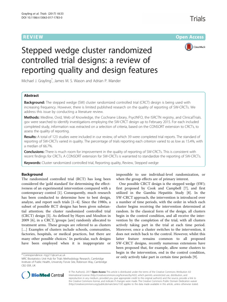 Stepped Wedge Cluster Randomized Controlled Trial Designs | PDF | Randomized Controlled Trial ...